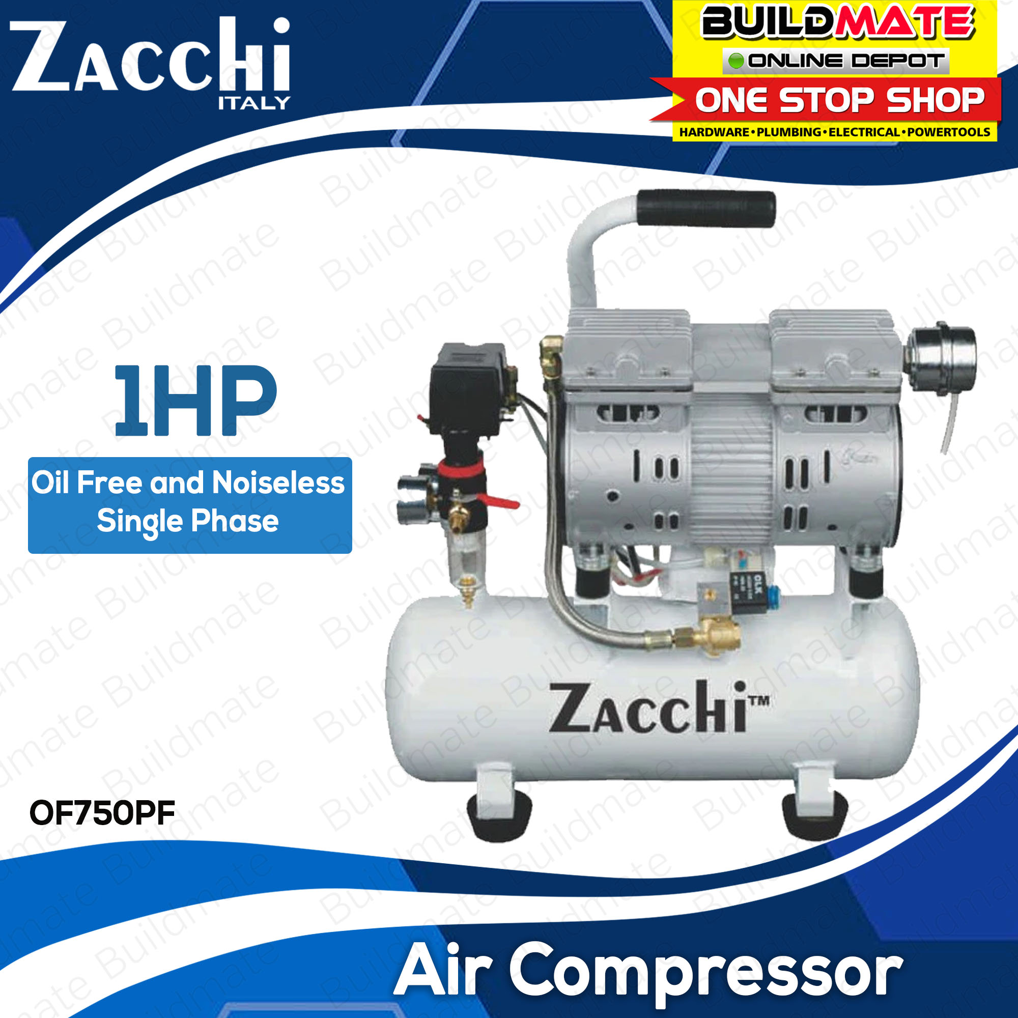 ZACCHI 1HP Copper Motor Oil and Noiseless Air Compressor Siingle Phase ...