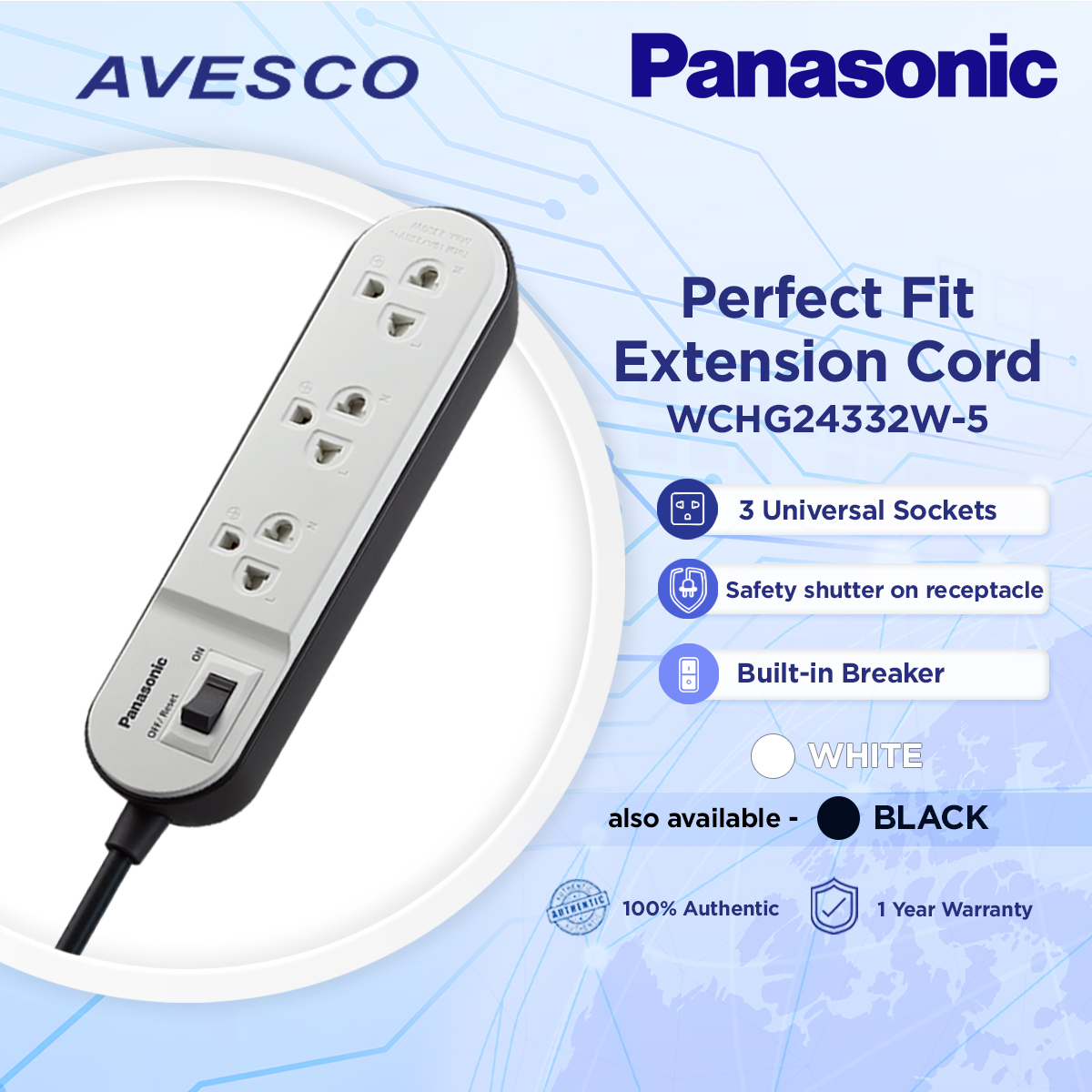Panasonic Perfect Fit Extension Cord WCHG24332-5W/B | Lazada PH