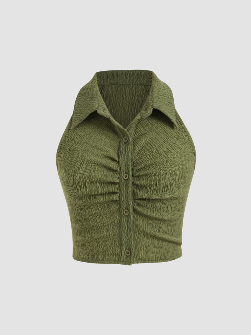 Cider Solid Texture Collar Crop Top | Lazada PH