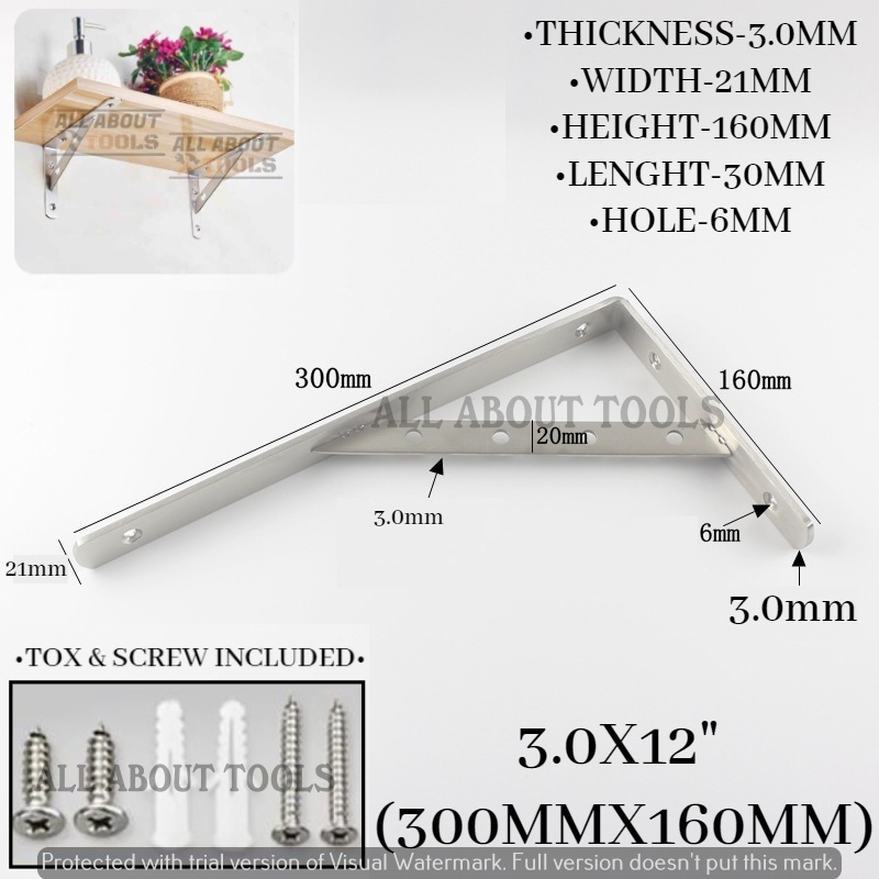 (AAT) 1 PAIR Stainless Steel Triangle Brackets Wall Shelf Bracket Heavy ...