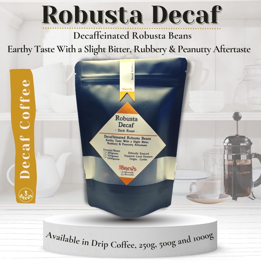 3Brews Arabica Robusta Decaf Coffee: No Caffeine Bean, Decaffeinated Medium Dark Roasted - Whole ...
