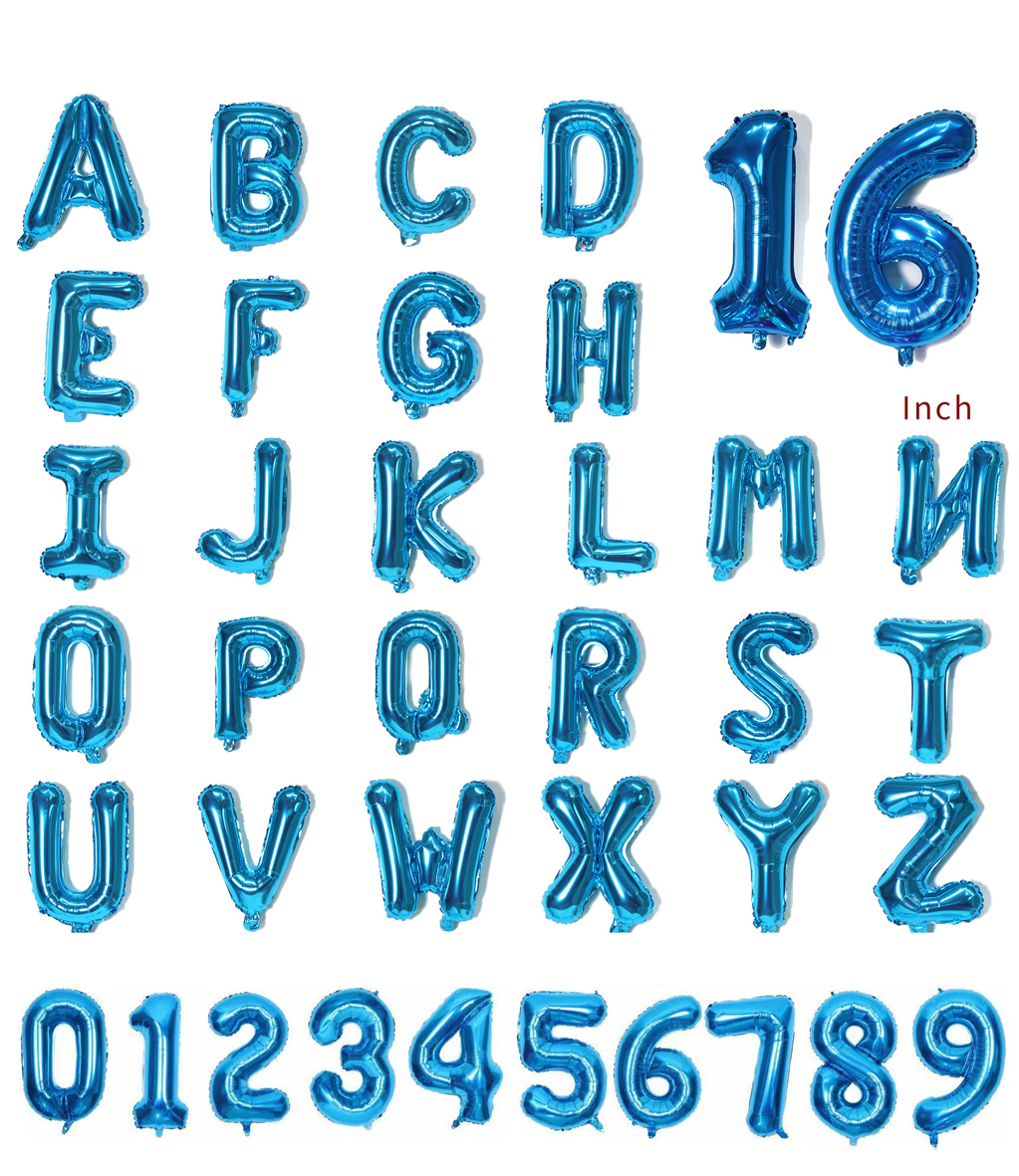 QJ-BALLOON Letter Number Balloons BLUE 16Inch Plain Mylar Foil Alphabet ...