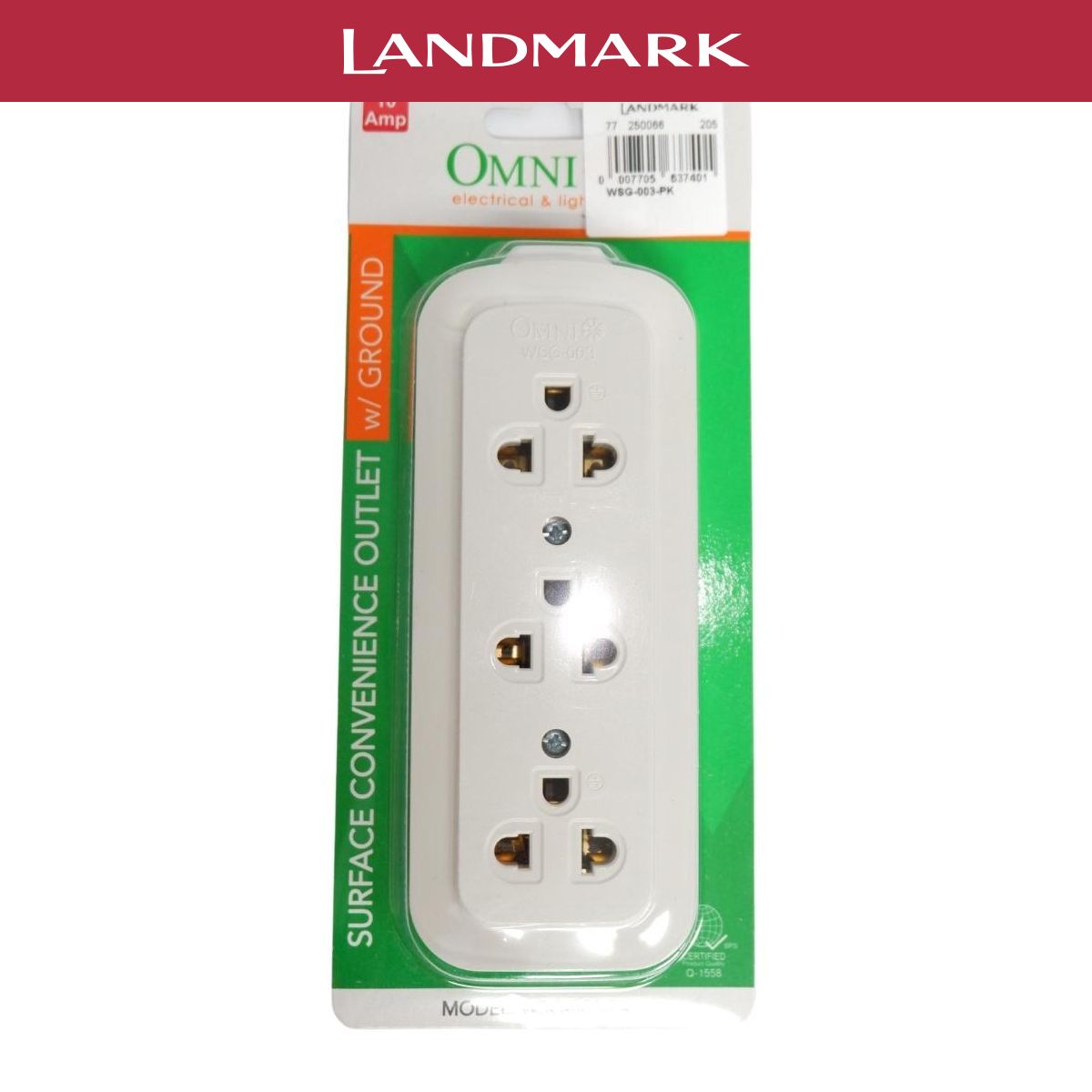 Omni Surface Convenience Outlet With Ground 3-Gang In Blister Pack ...