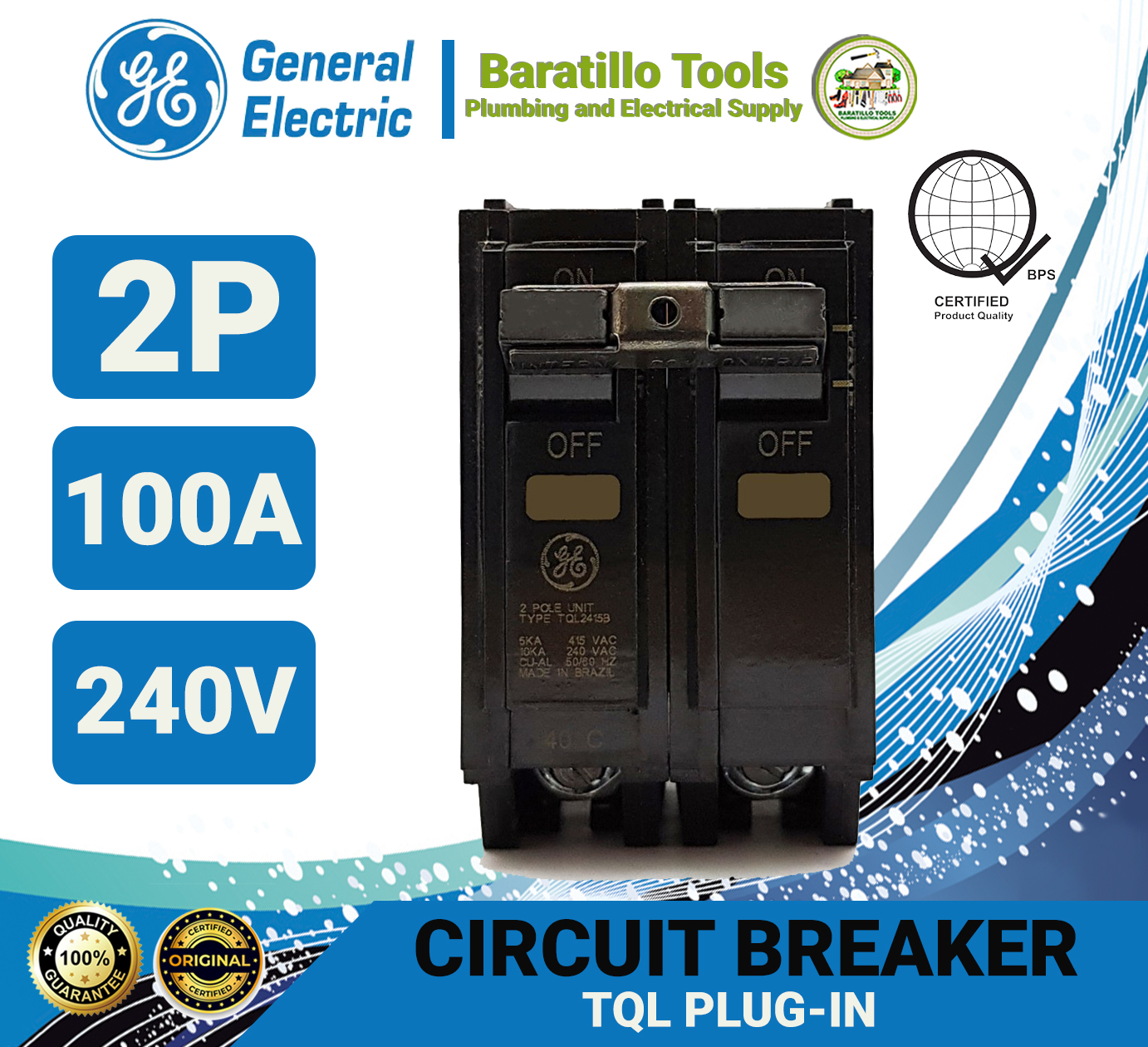 Original GE TQL 2 Pole Plug-In Circuit Breaker 30A, 40A, 60A & 100A | Lazada PH