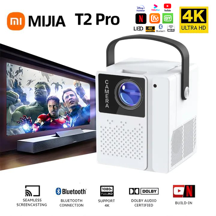 【Free Screen+Stand】Xiaomi T2 PRO Projector 4K UHD Resolution Built-in ...