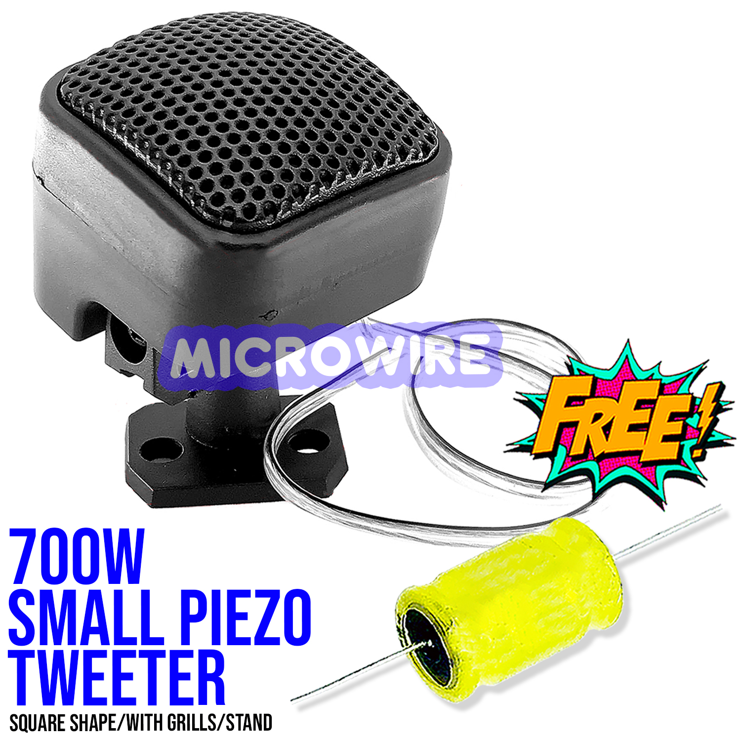 700W Square Small Piezo Tweeter With Grills & Stand With FREE Non Polar ...
