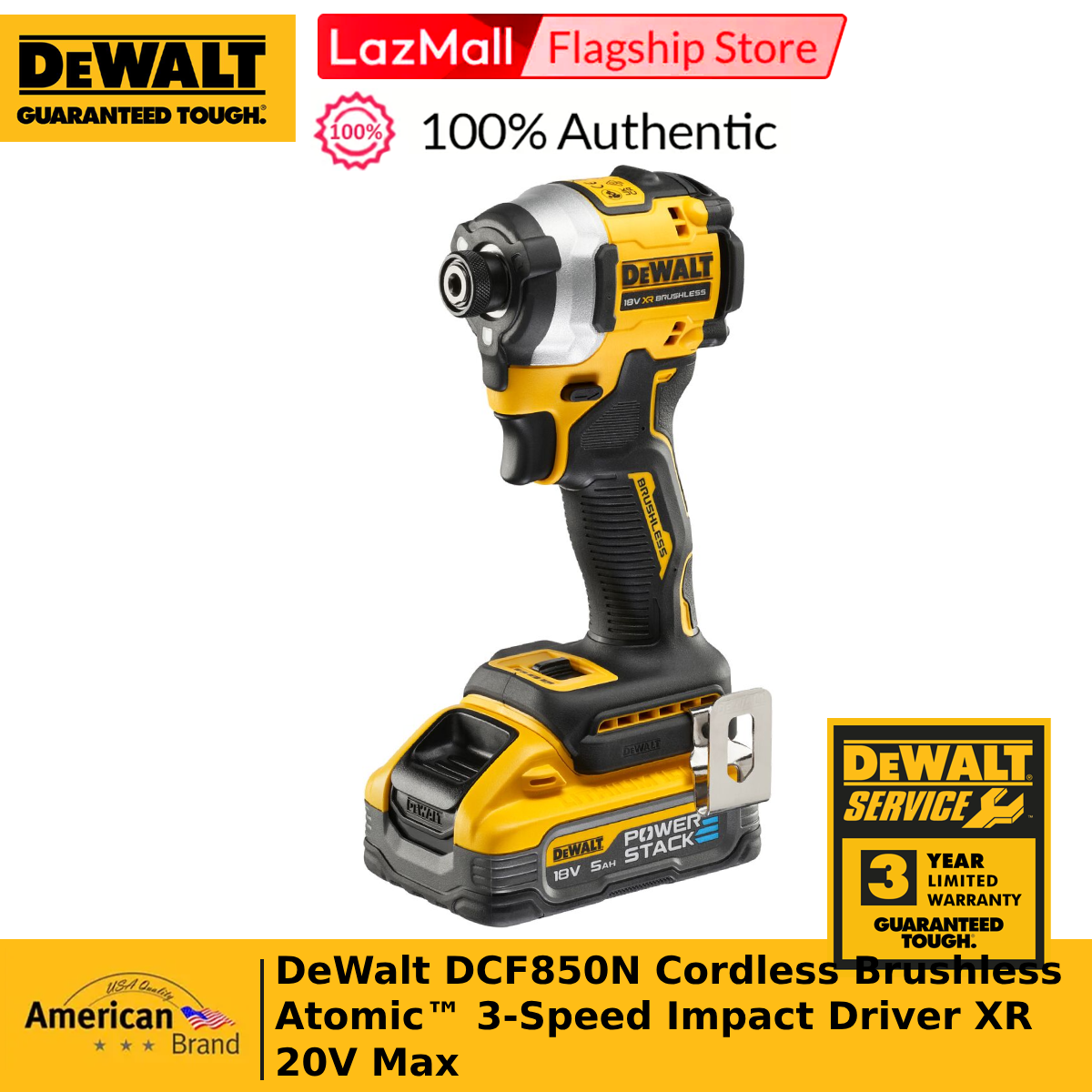 DEWALT DCF850N Cordless Brushless Atomic™ 3-Speed Impact Driver XR 20V ...