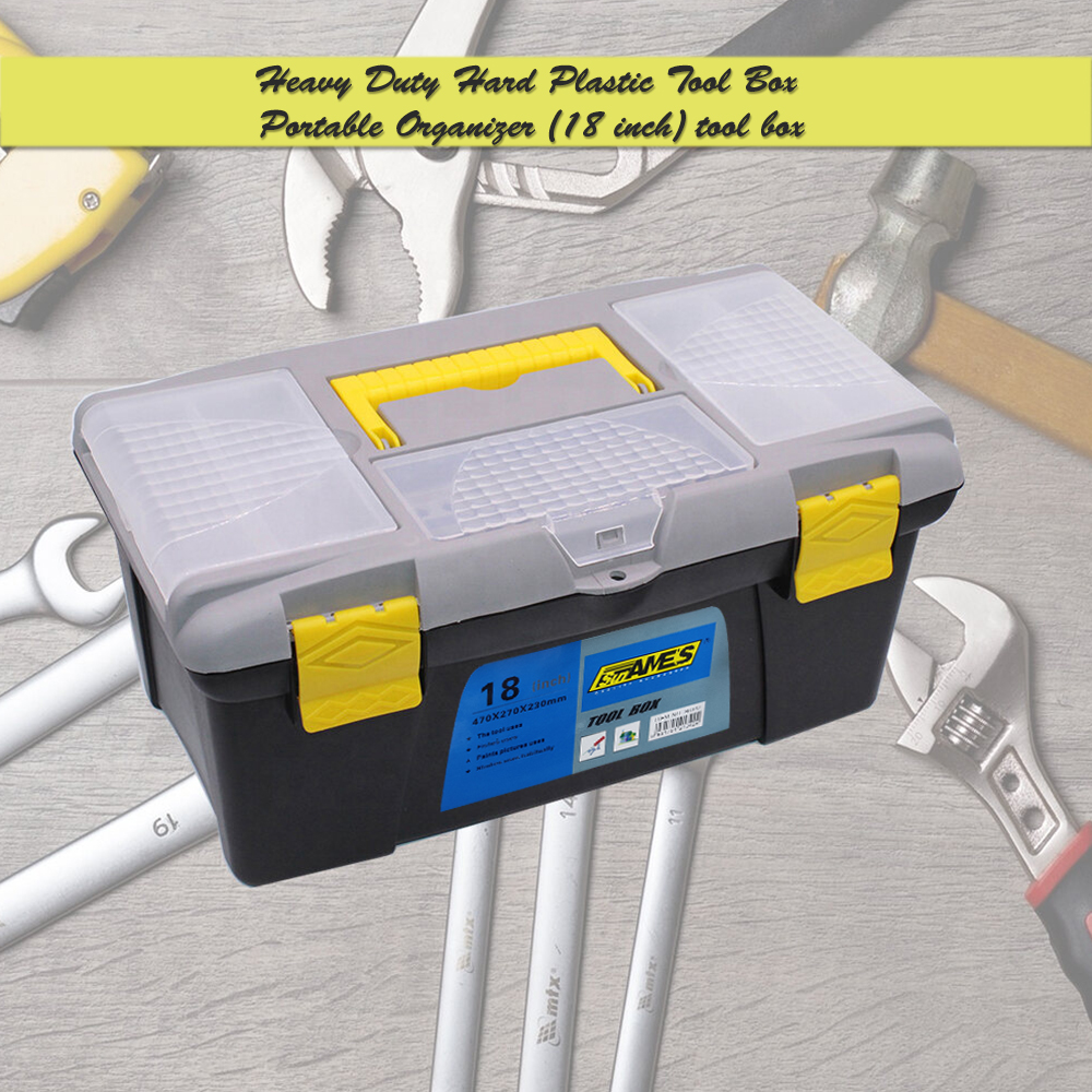Heavy Duty Hard Plastic Tool Box Portable Organizer (18 inch) tool box ...