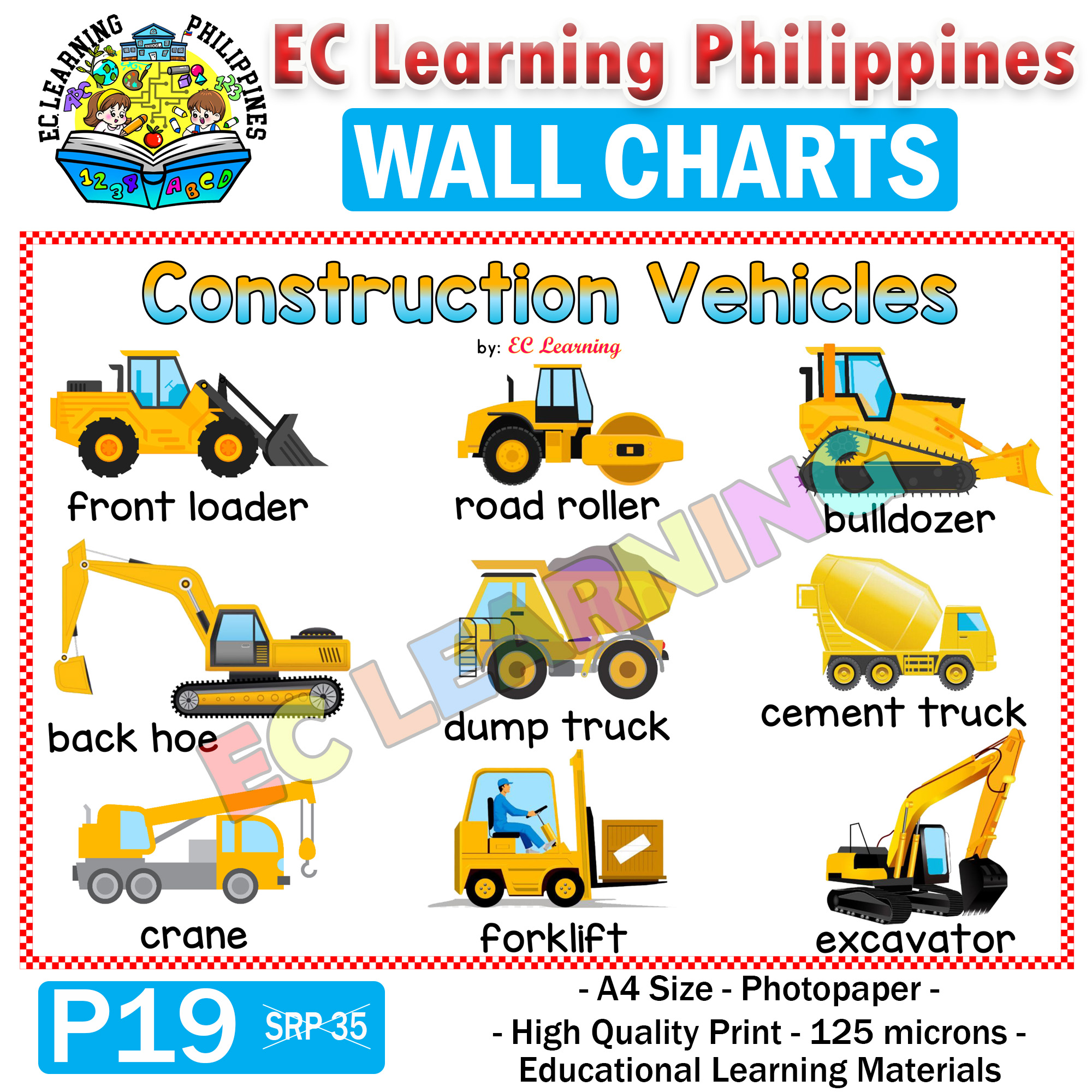 A4 EDUCATIONAL Laminated Wall Charts for Kids TRANSPORTATION Series ...