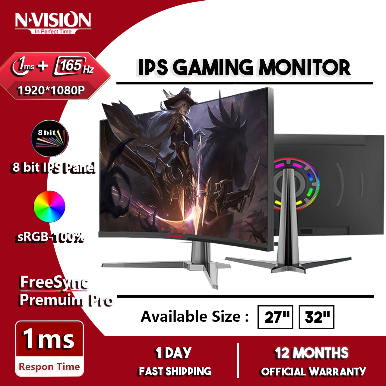 NVISION 32inch Gaming Monitor Curved Frameless 165Hz Full HD 1Ms RGB Computer ES32G1 | Lazada PH