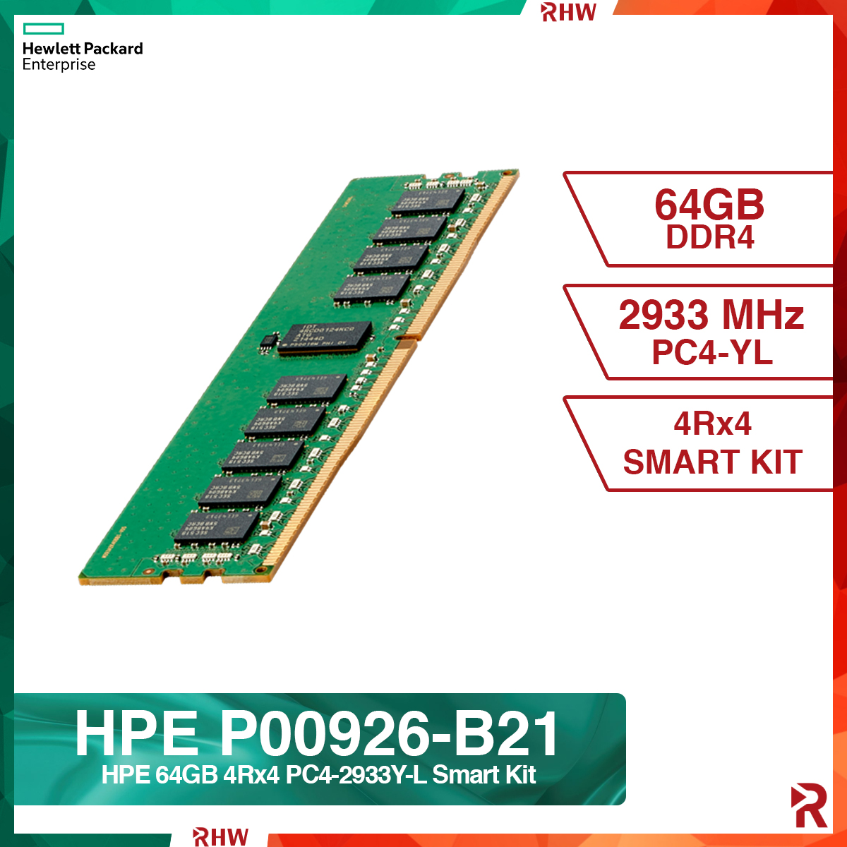 HPE RAM 64GB (1x64GB) Single Rank x4 DDR4-2933 CAS-21-21-21 Registered ...
