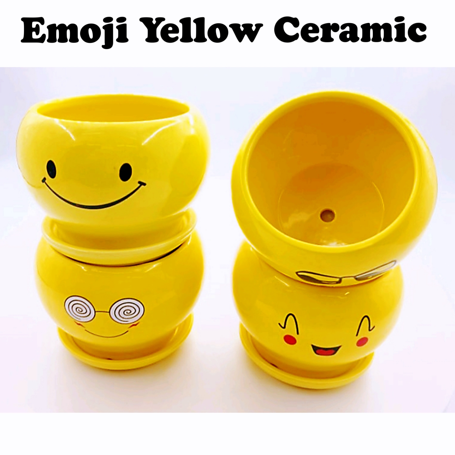 Home Living Yellow Emoticon Ceramic Vase with Plate 9x8cm 1Piece Random ...