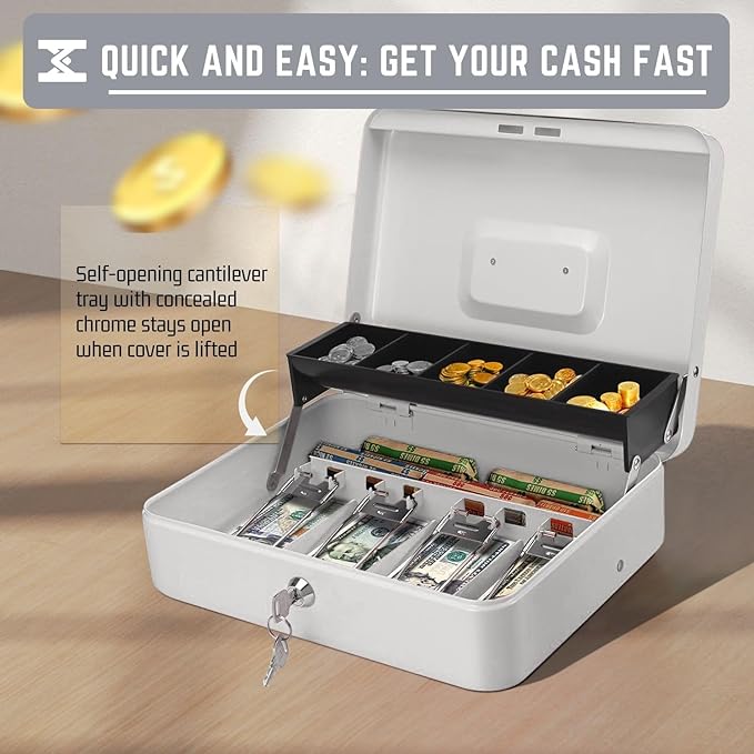 Cash Box With Money Tray And Lock, Money Box With Cash Tray, Lock Safe ...