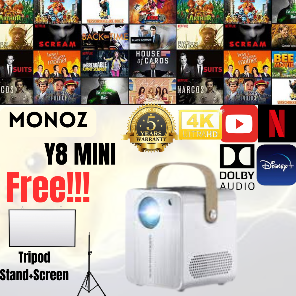 Ready Stock Y8 Mini Projector New Smart Android Projector 6000 Monoz HD ...