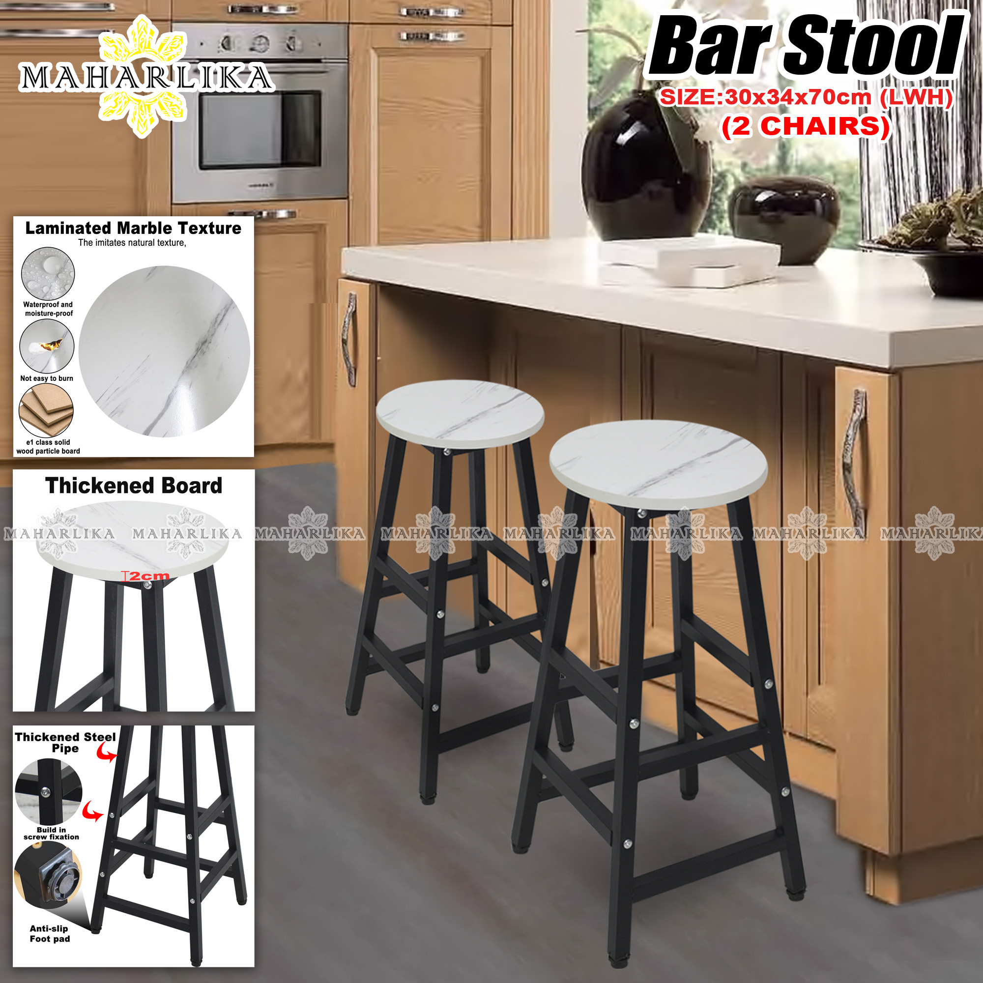 Maharlika Set of 2 PCS and 1 PCS Kitchen Counter Bar Stools Laminated ...