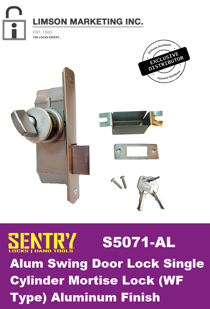 Sentry Narrow Stile Single Cylinder Mortise Lock (WF Type) for Aluminum ...