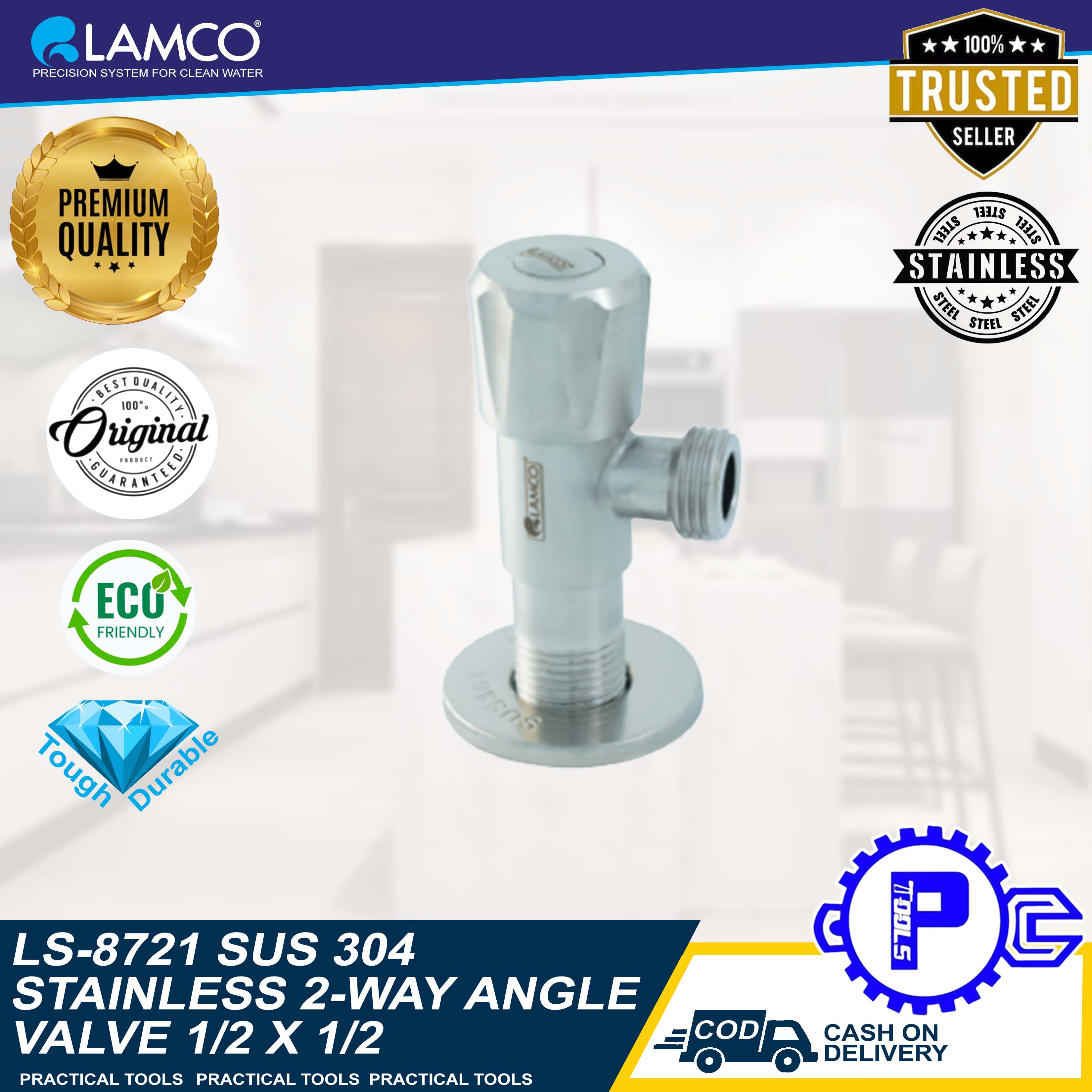 LAMCO PREMIUM QUALITY SUS 304 STAINLESS ANGLE VALVES 1/2" x 1/2 ...