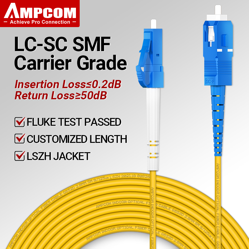 AMPCOM Single Mode Fiber SC LC Fiber Patch Cable Simplex 9/125 SC/UPC ...