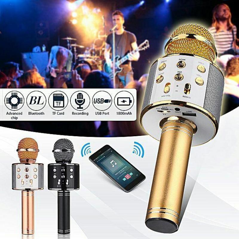 WS 858 Wireless Microphone Handheld Bluetooth Mic Speaker Condenser Karaoke Microphone Wireless ...
