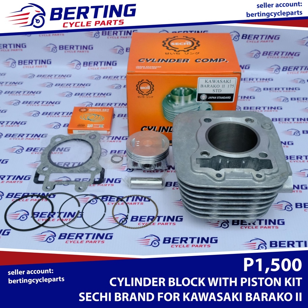 CYLINDER BLOCK WITH PISTON KIT AND GASKET Kawasaki Barako 2 Sechi Brand ...