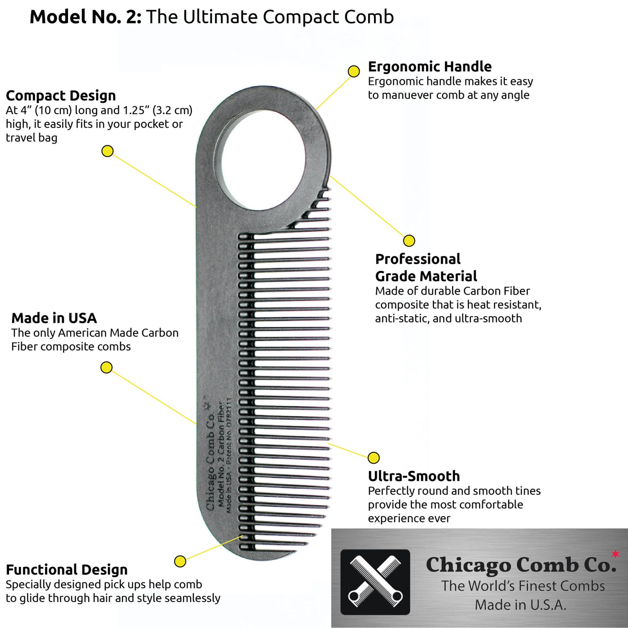 CHICAGO COMB CO. Model No. 2 Carbon Fiber Comb (The World's Finest Comb ...