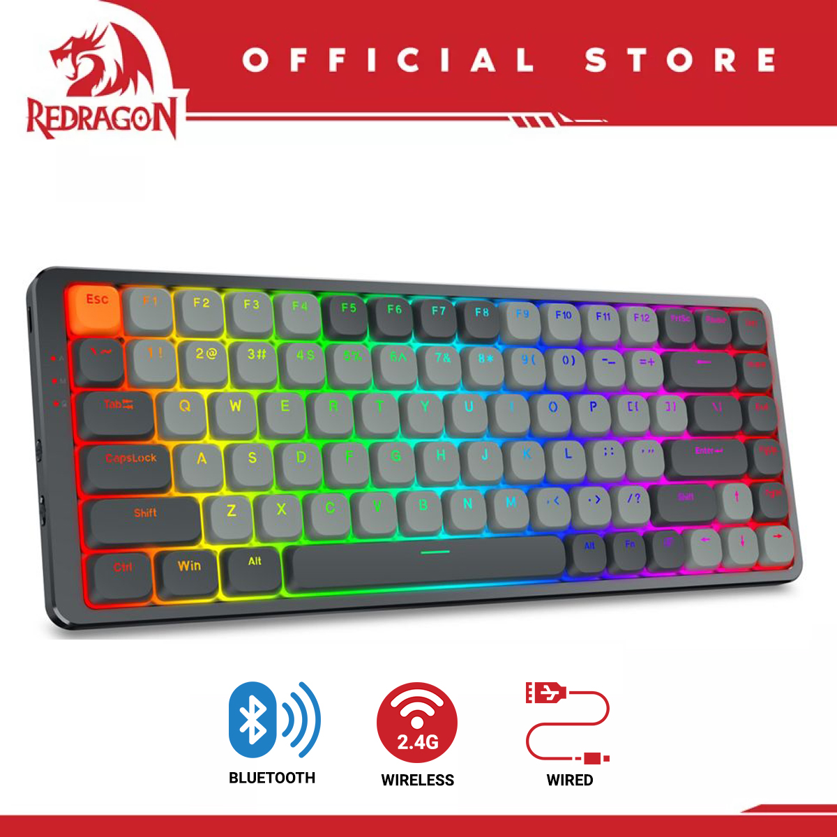 Redragon Azure K652GG-RGB-Pro 75% Low-Profile Wireless Mechanical ...