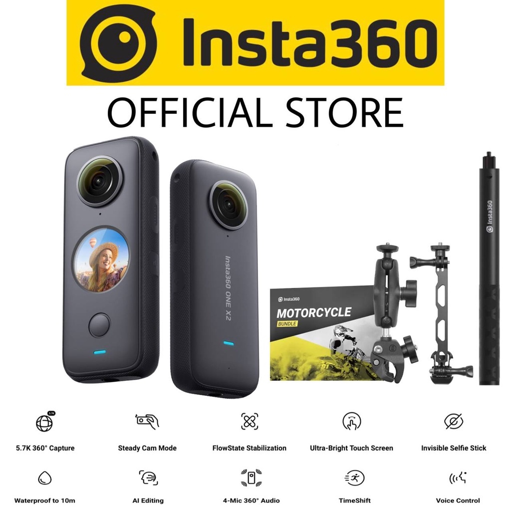 Insta360 One x2 with Motorcycle Mount Bundle - 5.7K Dual-Mode 360 ...
