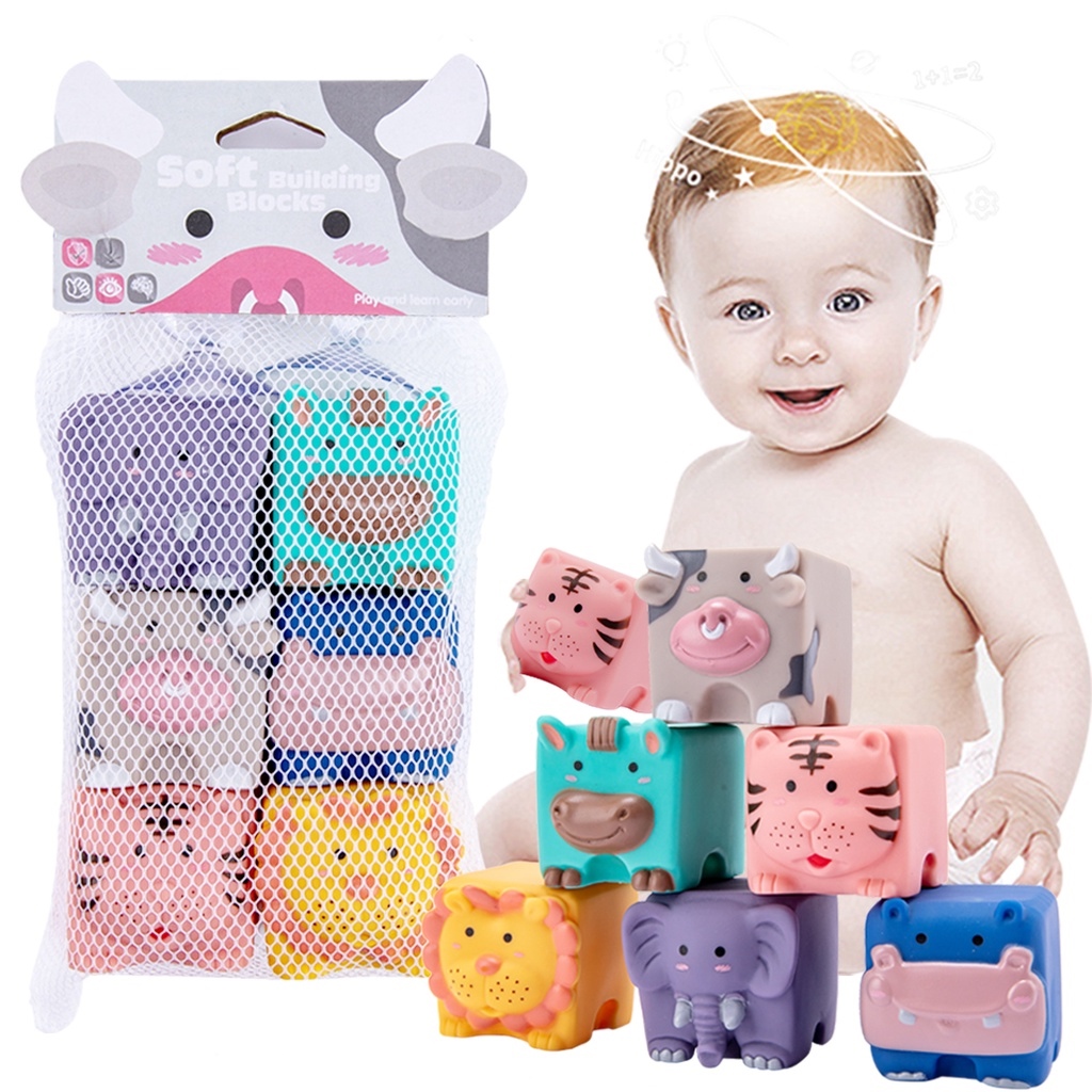 Silicone Building Blocks Baby Grasp Toy 3D Touch Hand Soft Balls Baby ...