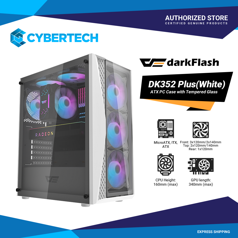 DarkFlash DK352 Plus Full transparent glass design front panel ATX PC Case With 4pcs A-RGB fans ...