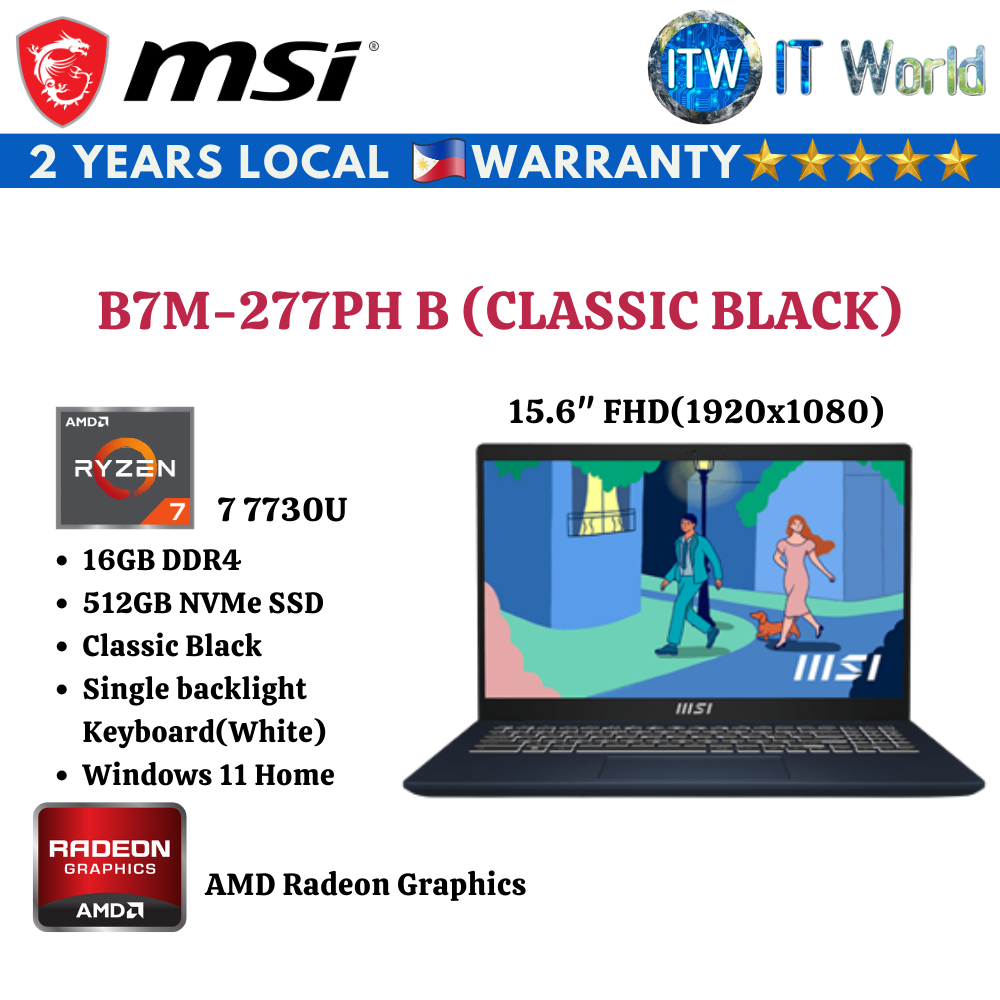 MSI Modern 15 B7M-277PH B | 7 7730U | DDR4 16GB | 512GB SSD | AMD Laptop ITWorld (Classic Blk ...