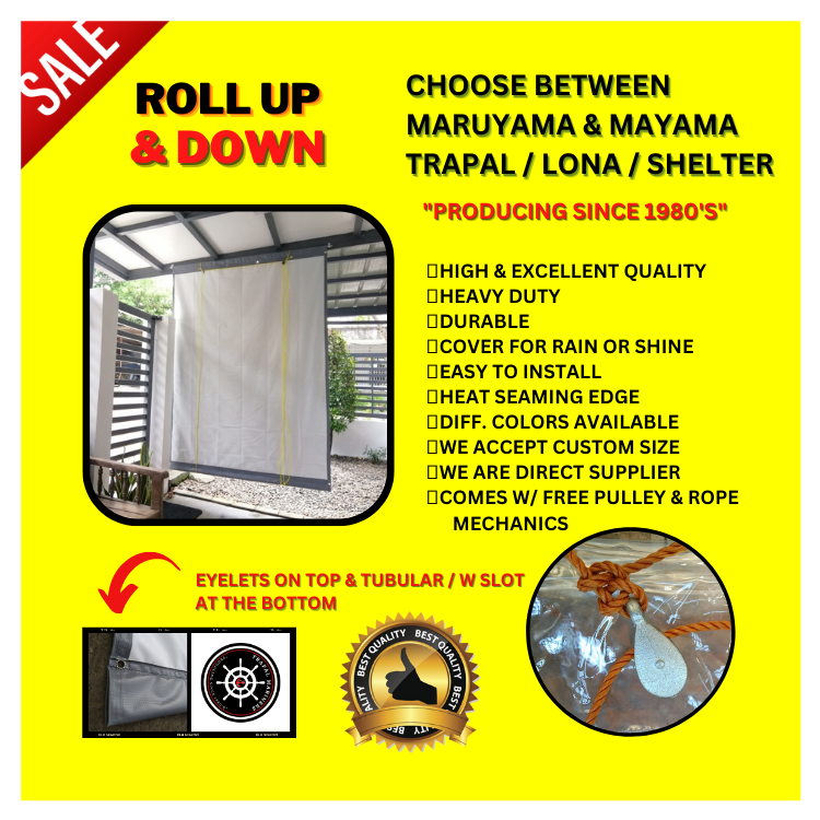 9FT x 9FT ROLL UP-DOWN PULLEY AND ROPE SET UP TRAPAL LONA S400 ...