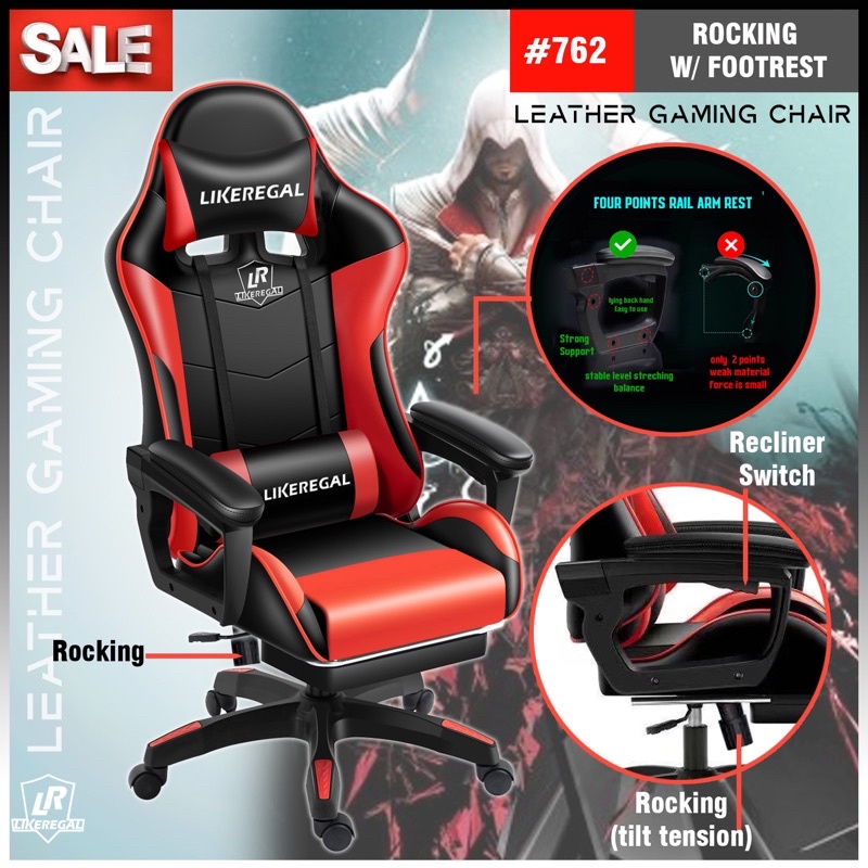 furniture LIKEREGAL, ON OFF w Led Lights Footrest, Leather Gaming Chair ...