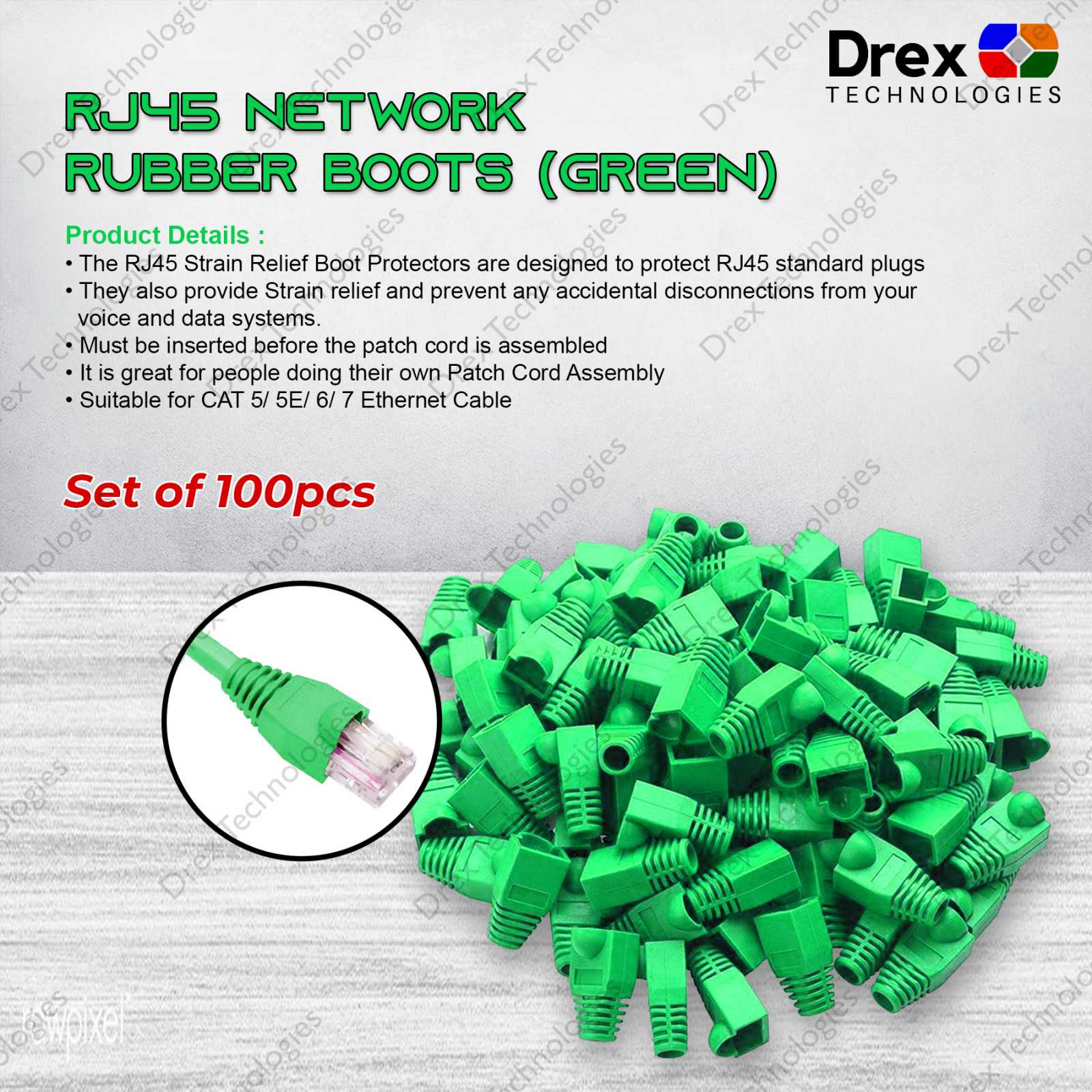 100pcs Rj45 Rubber Boots Green Cat5e & Cat6e / Rj45 Network Boots Green ...