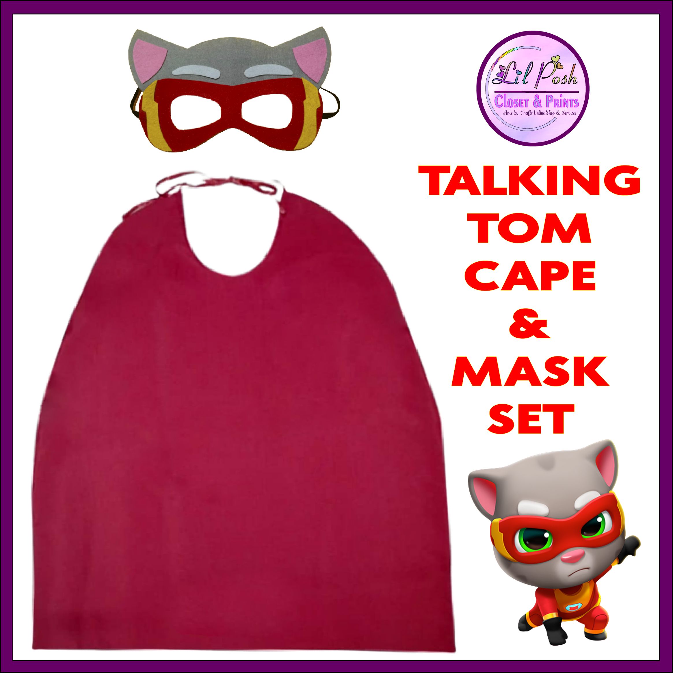 Lil Posh TALKING TOM TALKING ANGELA Cape & Mask Set Cosplay/Costume ...