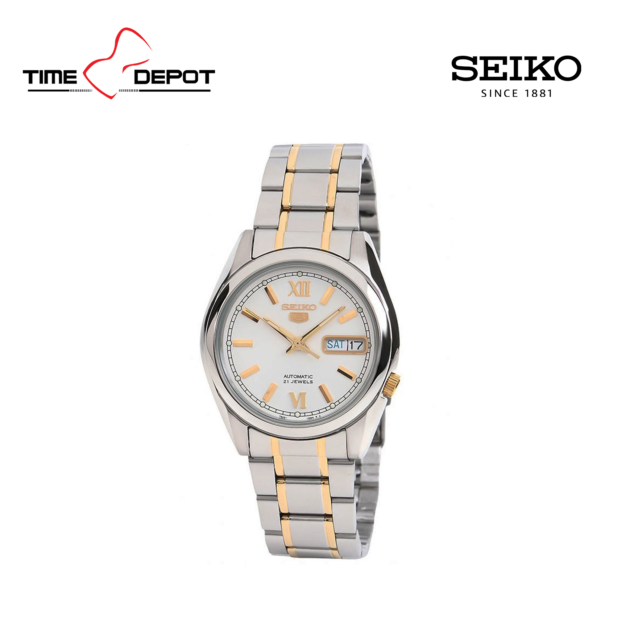 Seiko 5 SNKL57K1 Automatic Two Tone Stainless Steel Strap Watch For Men ...