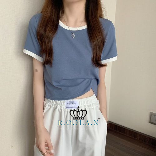 Korean style cropped top for women's girls students mix round neck ...