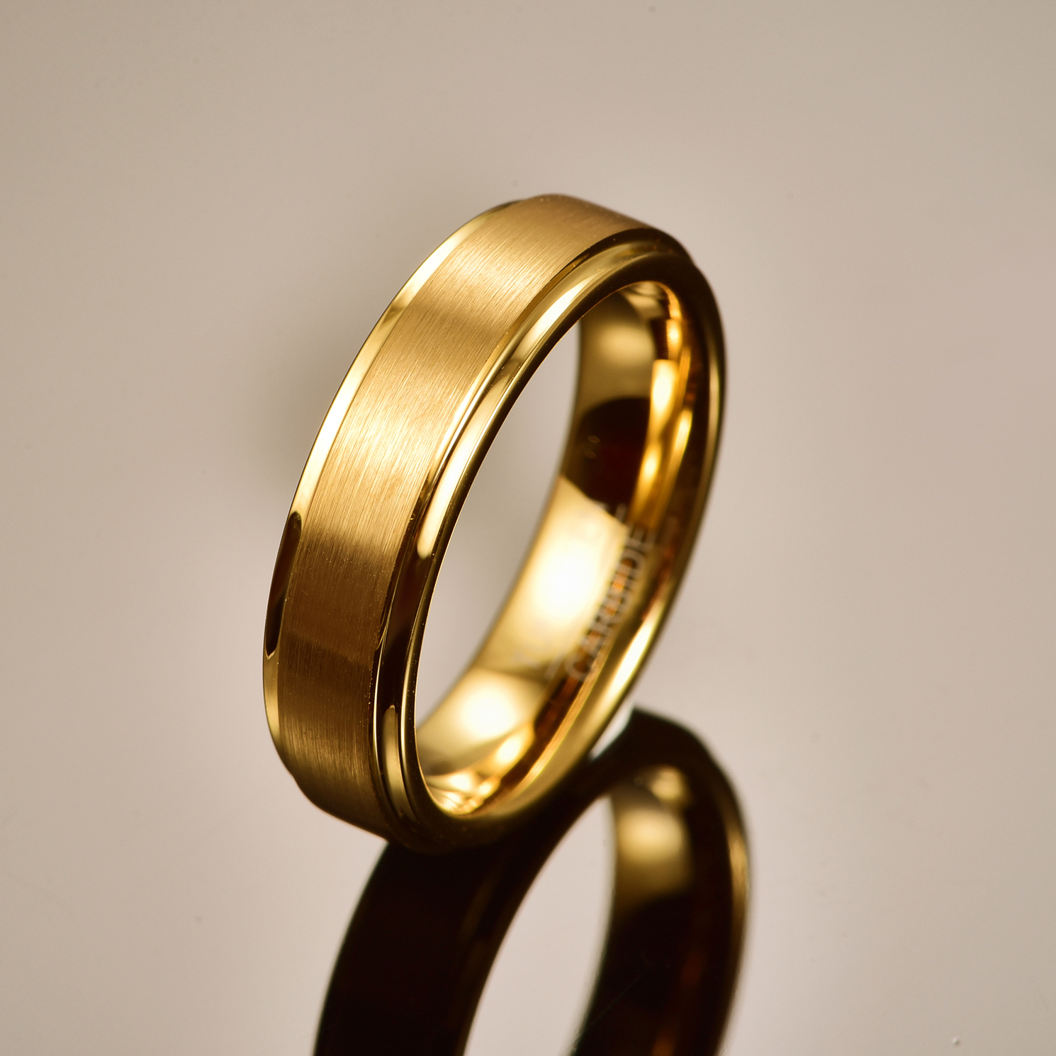 BONLAVIE 6mm Wideth Unisex Tungsten Carbide Ring Gold Finish Brushed ...