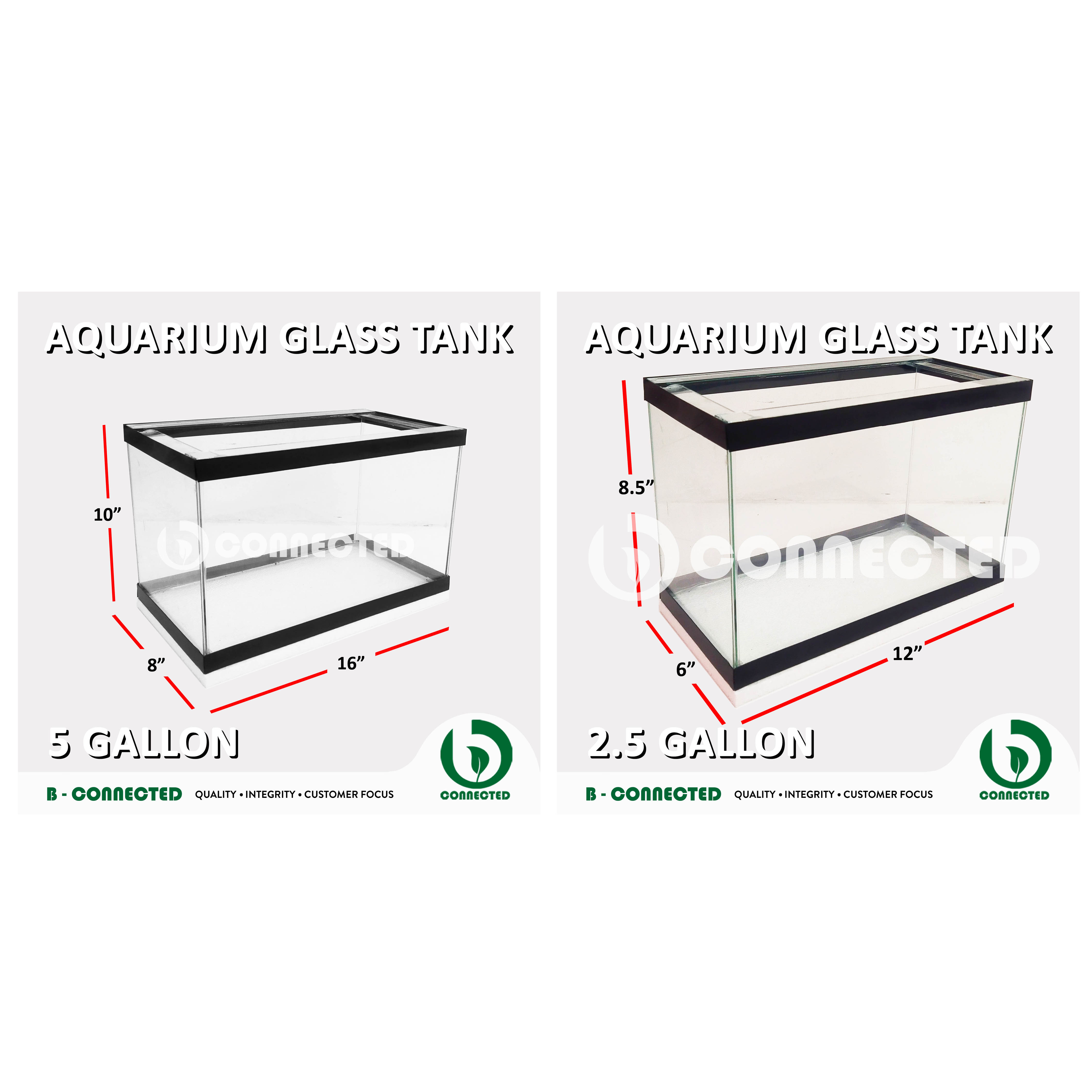 AQUARIUM GLASS TANK 2.5 & 5 GALLON BY B-CONNECTED ( FISH / SHRIMP ...