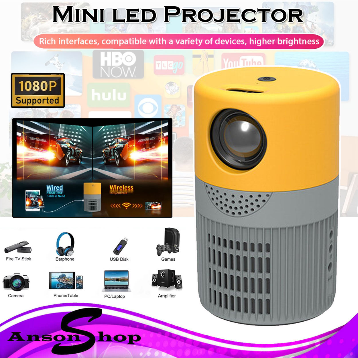 YG-300 600 Lumens Mini Portable Projector Yellow White | Lazada PH