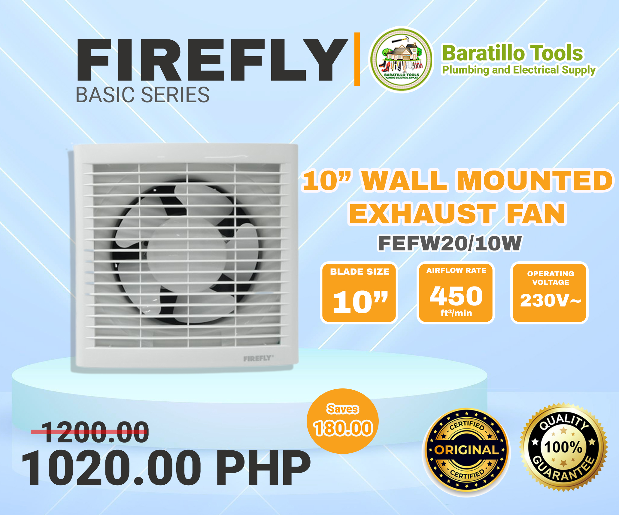 FIREFLY 8" & 10" Wall Mounted Exhaust Fan FEFW20/08W & FEFW20/10W ...