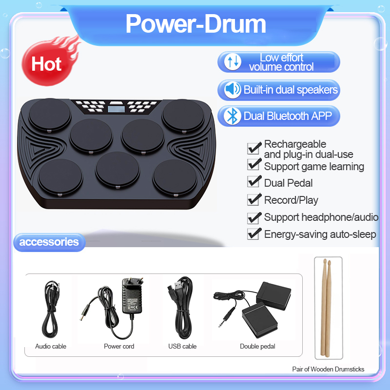 Bansid Tabletop Electronic Drum Set with Built in 2 Speakers,Portable 7 ...