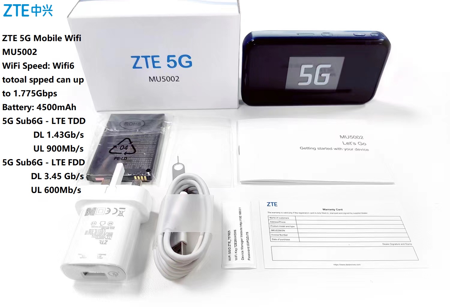 ZTE】MU5002 5G Mobile WiFi6 Router Support Wifi6 1.76Gbps 32 user Global ...