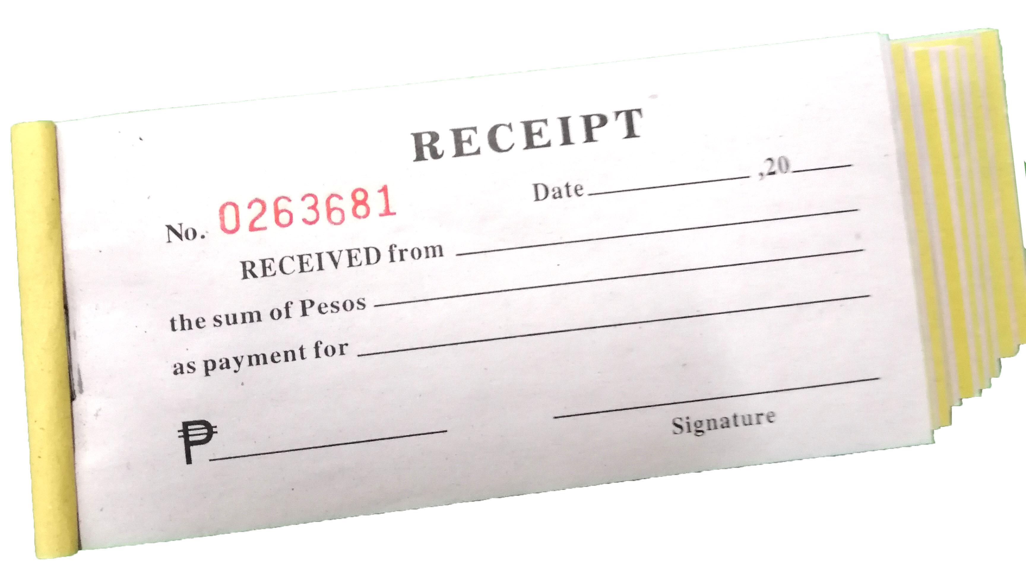 RESIBO CARBONIZED SMALL FORMALITY RECEIPT 10 BOOKLETS 2.5 X 5.25 INCHES ...