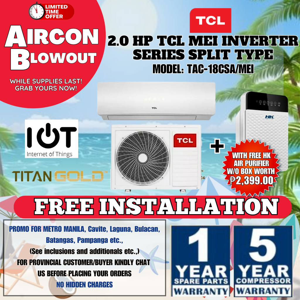 4HM TCL 2.0 HP MEI SERIES INVERTER W/ IOT Internet of Things SPLIT TYPE ...