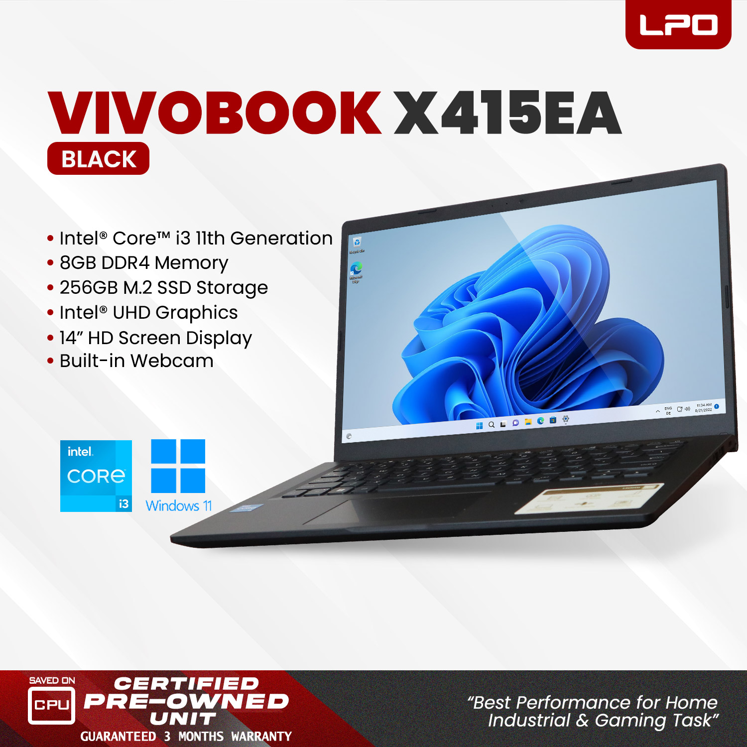 LPO Asus X415EA Intel Core i3-11th Gen 8GB Ram 256GB SSD Intel UHD ...