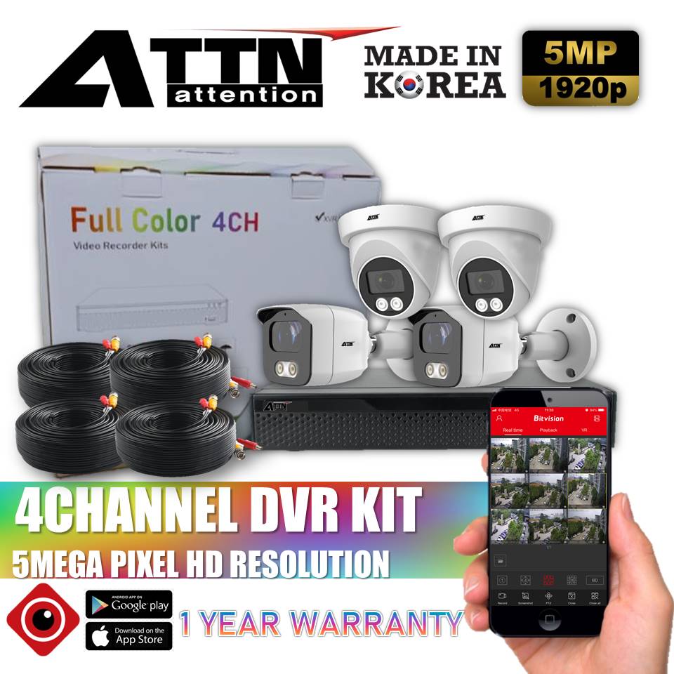 ATTN 4Channel KIT 5MP Full Color HD CCTV PACKAGE DIY KIT 1920p with ...