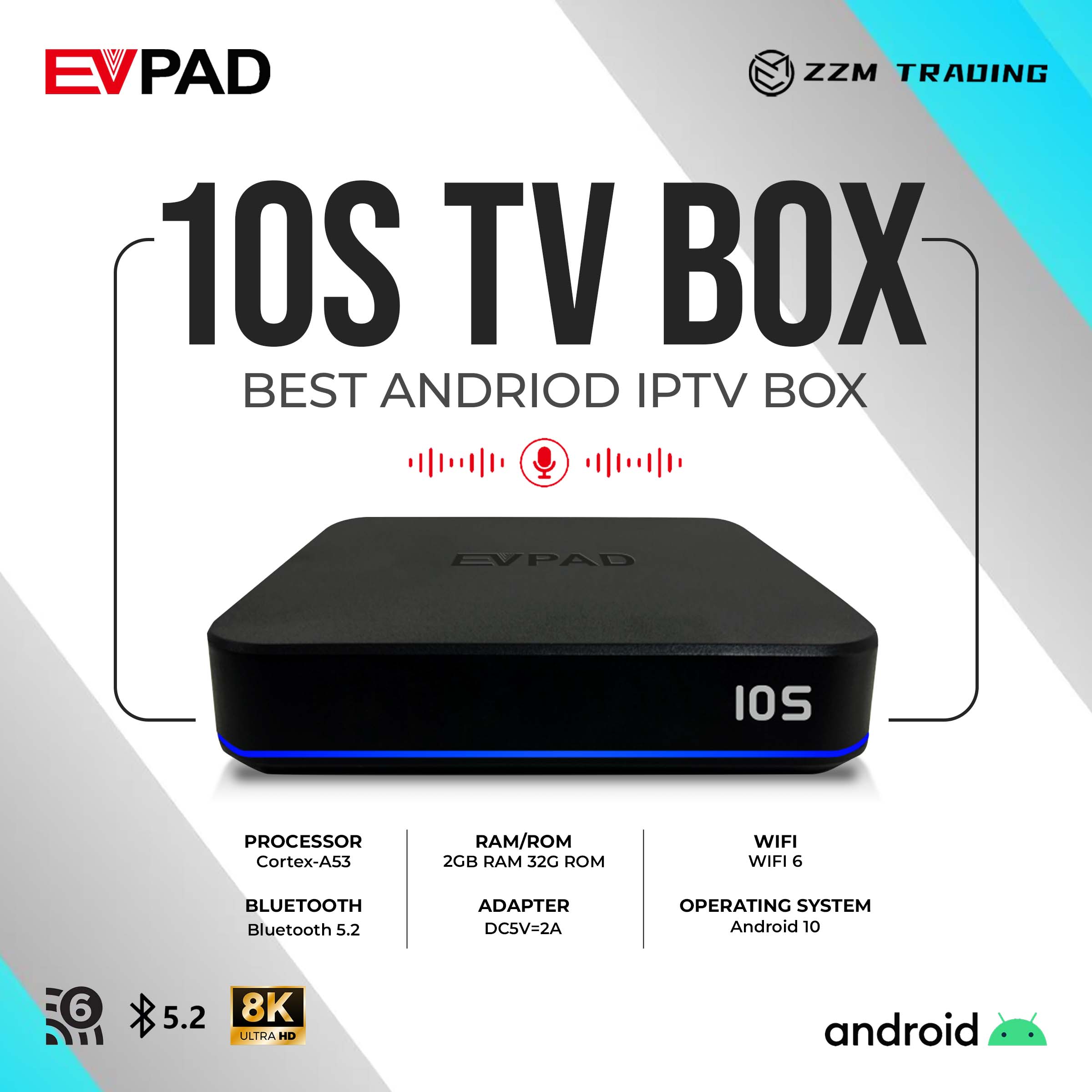 TV Box 10S 2023 Quad - core A53 64Bit G31 Android 10.0 2G DDR3 32G EMMC ...