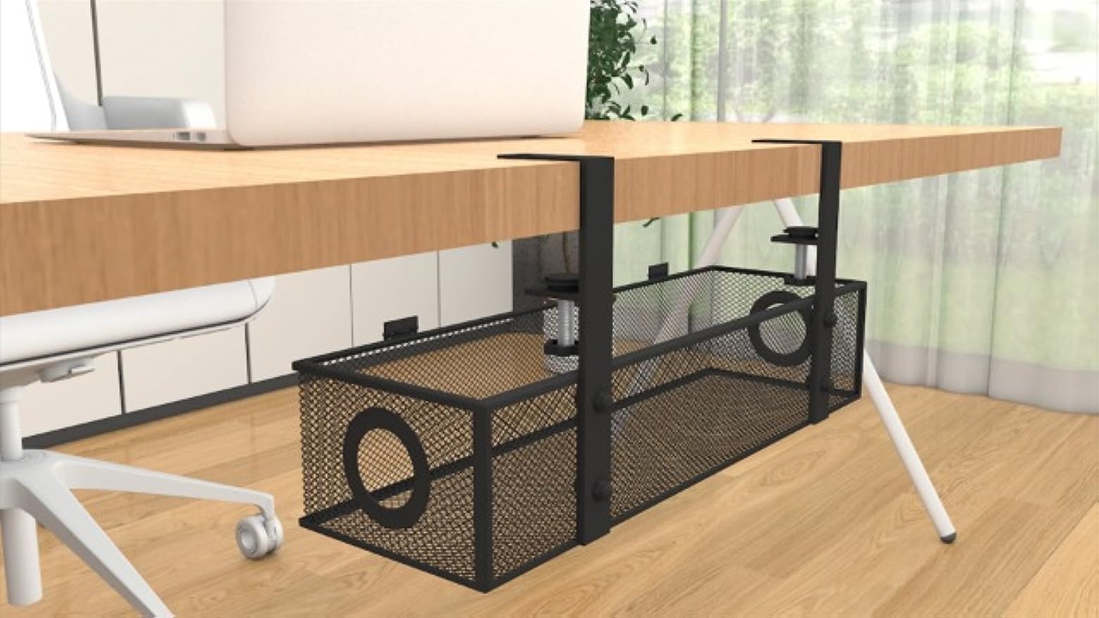 No Drilling Under Desk Cable Management Box Tray with Lid Metal Under ...