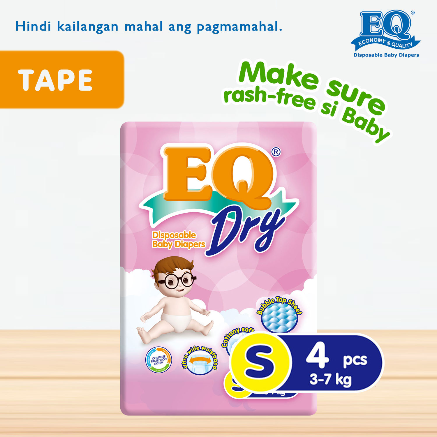 EQ Dry Mini Pack Small (3-7 kg) - 4 pcs x 1 pack (4 pcs) - Tape Diapers ...
