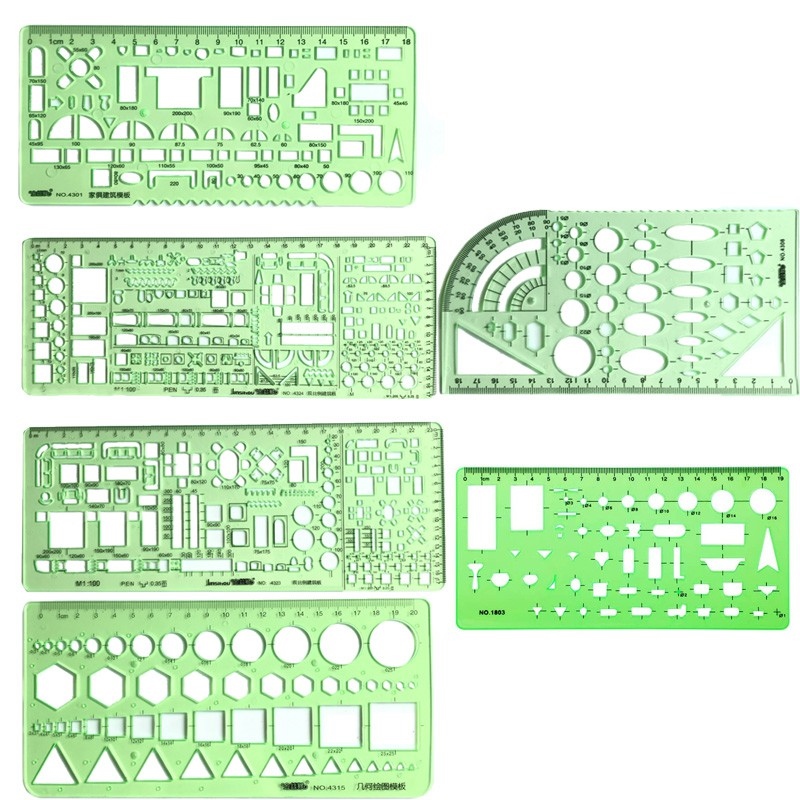 COD Rulers 6 Pcs Architect Multi Purpose Drawing Template Set Technical ...